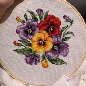 Vintage Pansy Cross Stitch Pattern, Flowers Cross Stitch Pattern, Wild Cross Stitch, Summer ...