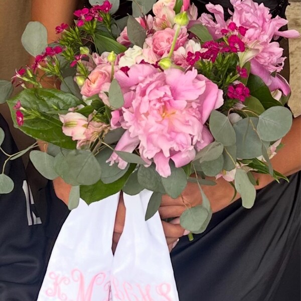 Custom Embroidered Bouquet Wrap Sash Bow HOCO Prom Bouquet Sash With ...