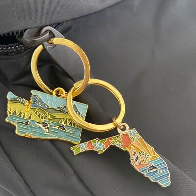 Florida Gold Enamel Keychain Florida Outline Key Ring Soft Enamel ...
