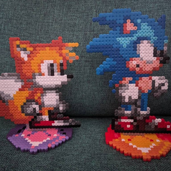 Hama Bead Pixel Art Sonic the Hedgehog, Tails the Fox, Knuckles the ...