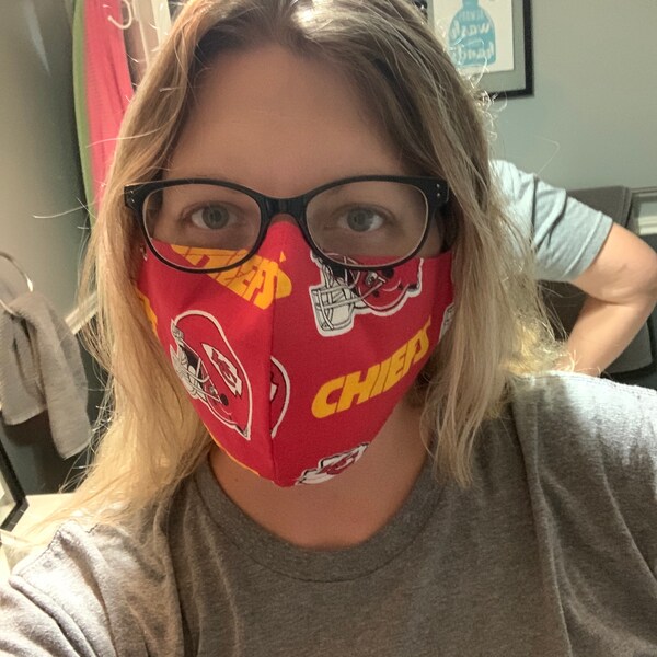 Kansas City Chiefs NFL Fabric Face Mask, Filter Pocket, Handmade in USA ...