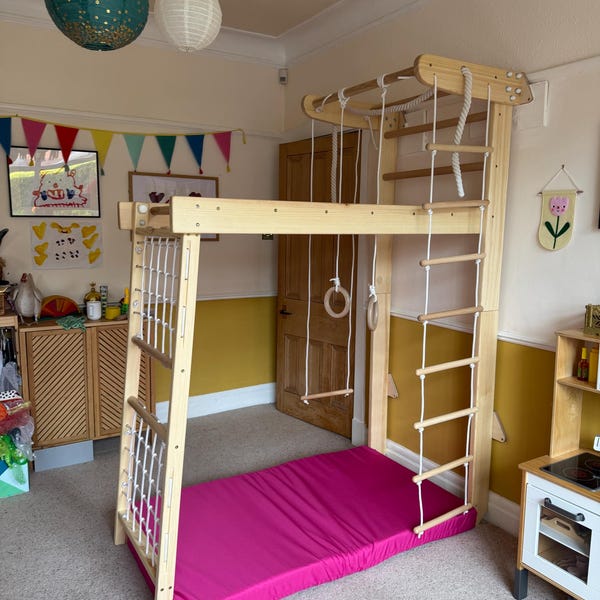 Wooden Playground Gym Home Yard Wall Ladder Indoor Climbing Toddler ...