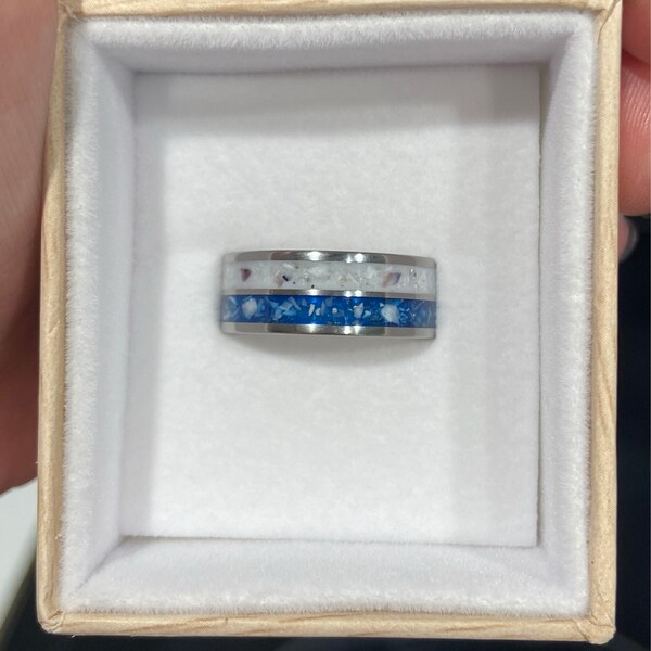Cremation Ring - Oyster Inlay - Ocean Blue - Cremation Jewelry - Oyster ...