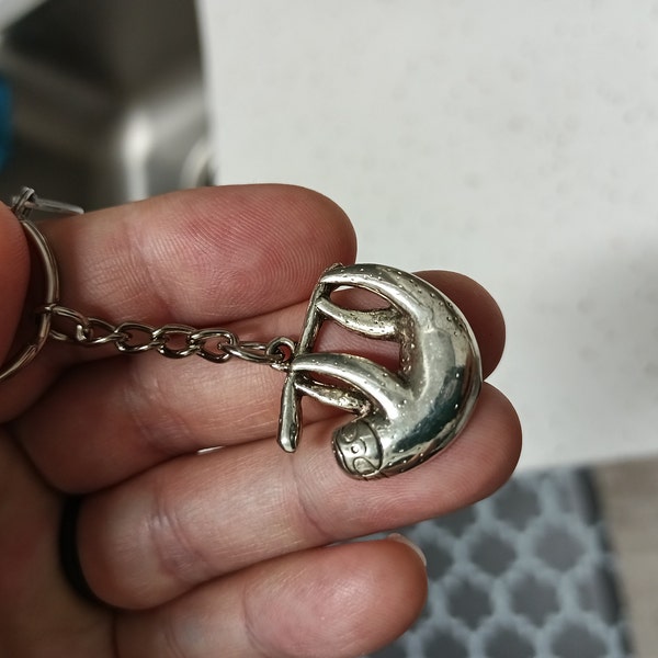 Sloth Keychain, Sloth Key Ring, Silver Sloth Charm, Sloth Gifts ...