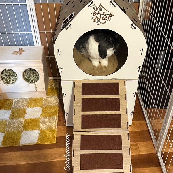 Wooden Rabbit House, Two Storey Rabbit Castle, Modern Rabbit Furniture ...