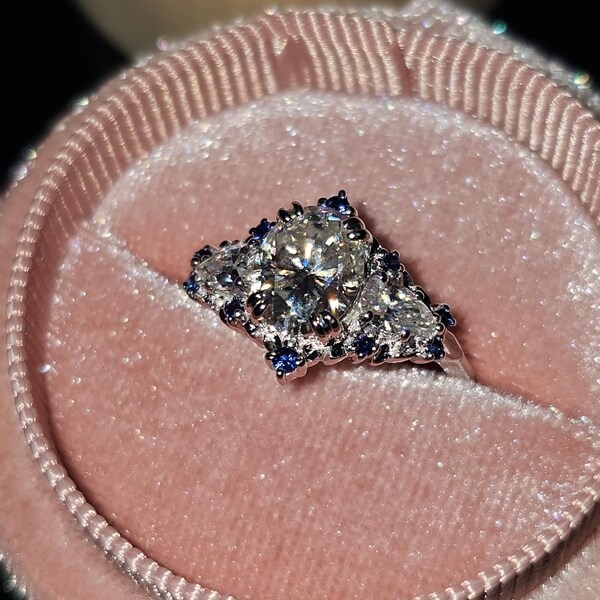 Moissanite Cluster Engagement Ring, Unique Vintage Leaf Fantasy Gold ...