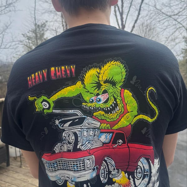 Official Rat Fink Heavy Chevy T-shirt Ed Big Daddy Roth Men's Black Tee ...