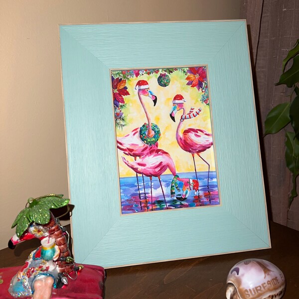 Christmas Flamingo, Flamingo Gift, Flamingo Art Print, Holiday Flamingo ...