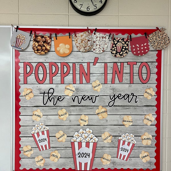 New Year Bulletin Board | Popcorn Bulletin Board | New Year Classroom ...