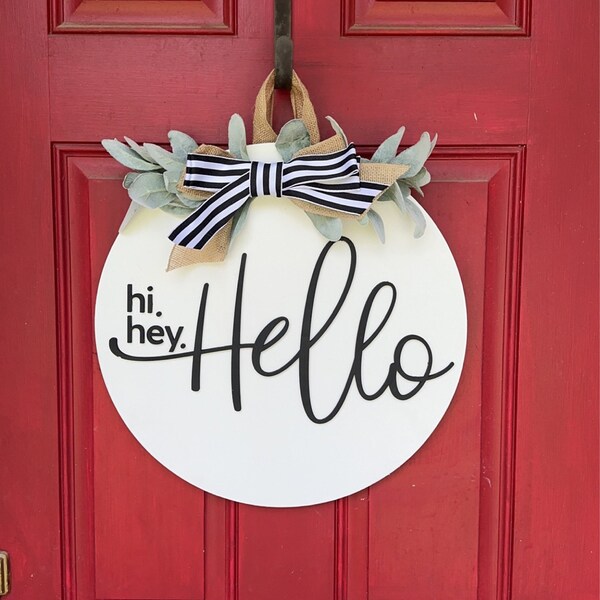 Hi Hey Hello Door Hanger | Hello Front Door Decor | Custom Door Sign ...