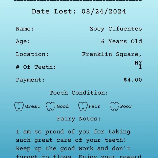 Editable Tooth Fairy Receipt Printable Certificate | First Tooth Lost ...