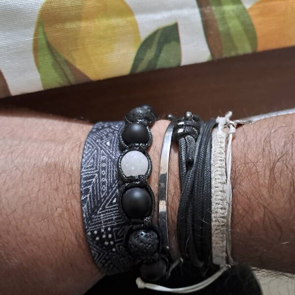 Genuine Malachite Triple Bracelet Men's Three Rows Adjustable Bracelet ...