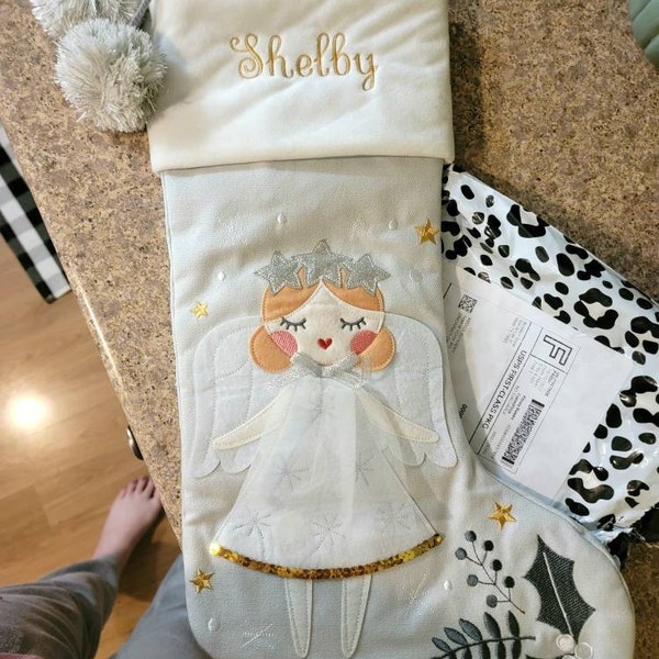 Angel Christmas Stocking, Cream Angel Stocking, Personalized Christmas ...