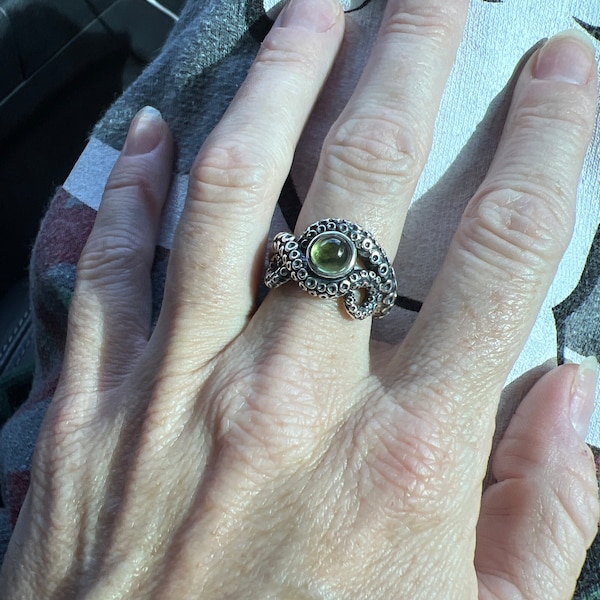 Rainbow Moonstone Octopus Ring | Silver Tentacle Ring | Kraken Jewelry ...