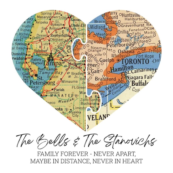 Personalized Long Distance Family Map on Premium Canvas, Birthday Gifts ...