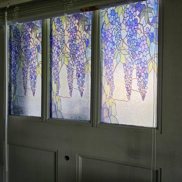 Custom Size Purple Wisteria Stained Glass Window Film Elegant Floral ...