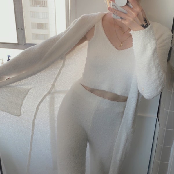 FUZZY Cozy Sweat Lounge SET // 2 Piece Tank Top & Pant SET // Cute ...