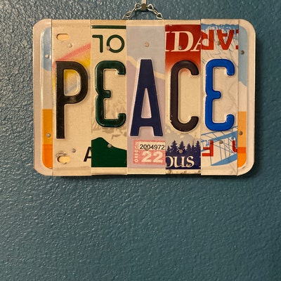 Recycled License Plate PEACE Sign License Plate Sign Boho Decor Hippie ...