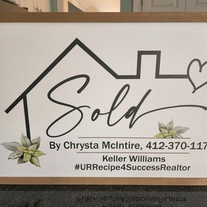 Real Estate Agent Sold Sign, Real Estate Agent Closing Sign, Real ...