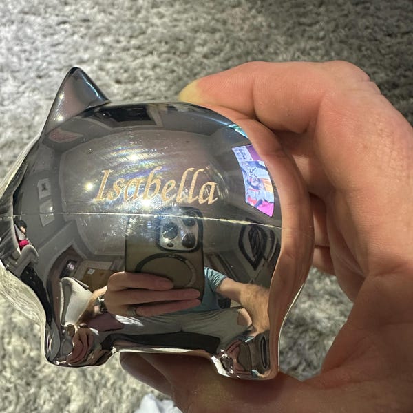 Personalised Silver Plated Pig Money Box Laser Engraved New Baby ...