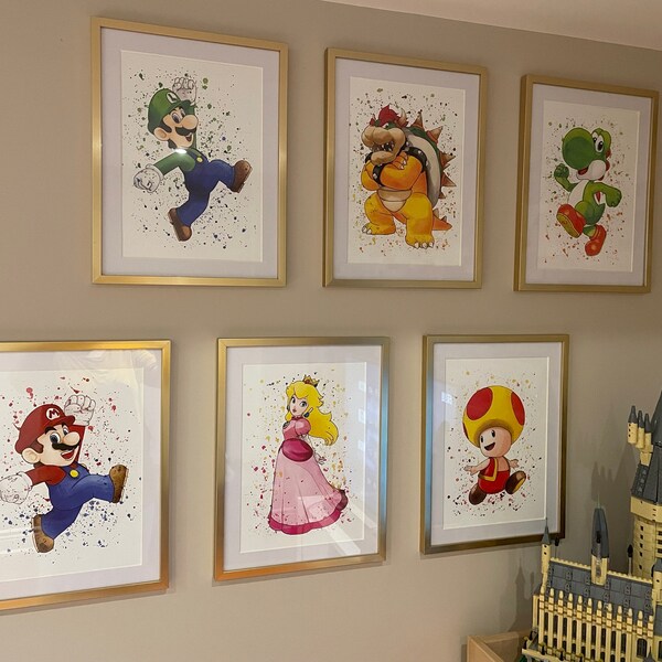 Set 6 Super Mario Download Print, Mario Watercolor Art Poster for Kids ...