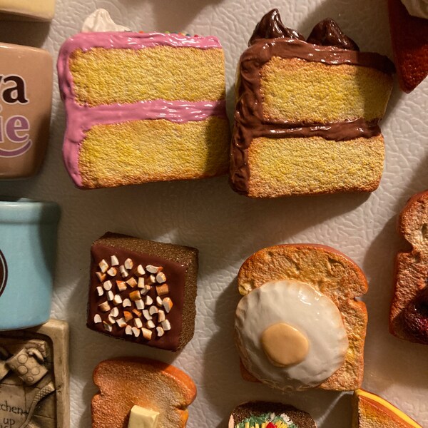 Chocolate Frosted Cake Slice Magnet , Miniature Polymer Clay Fake Food ...