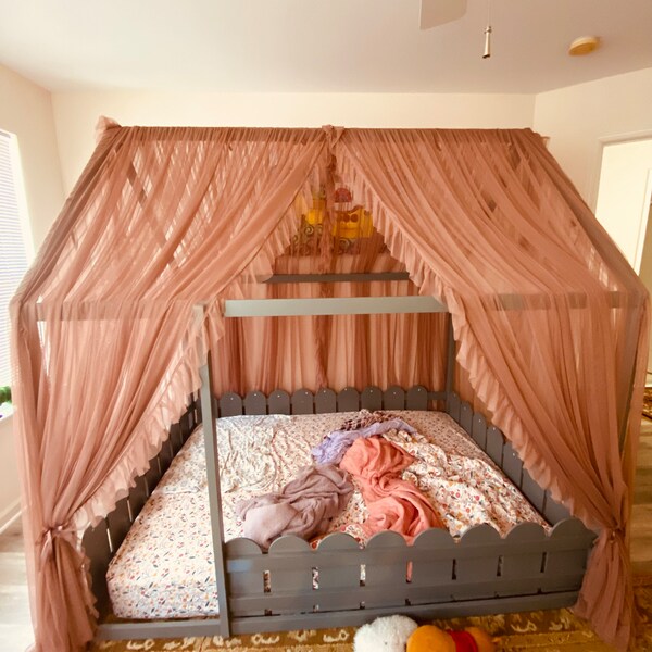 DELUXE With Frill Blush Canopy, Tulle Bed Canopy, Custom Size Bed ...
