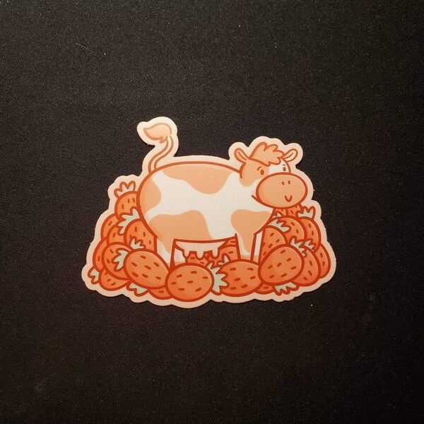 Strawberry Cow Sticker | Cute Cow Sticker | Kawaii Animals | Anime ...