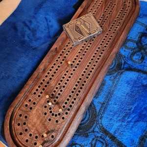 Handcrafted Black Walnut Cribbage Board Brass & Stainless Steel Pegs W ...