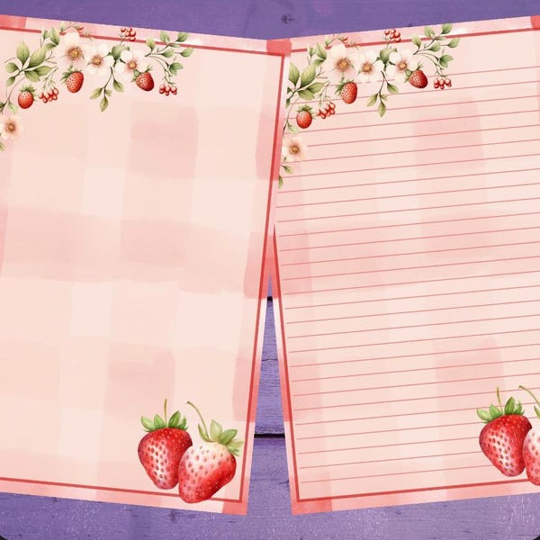 Strawberry Letter Writing Paper A5 Stationery Lined/unlined Penpal ...