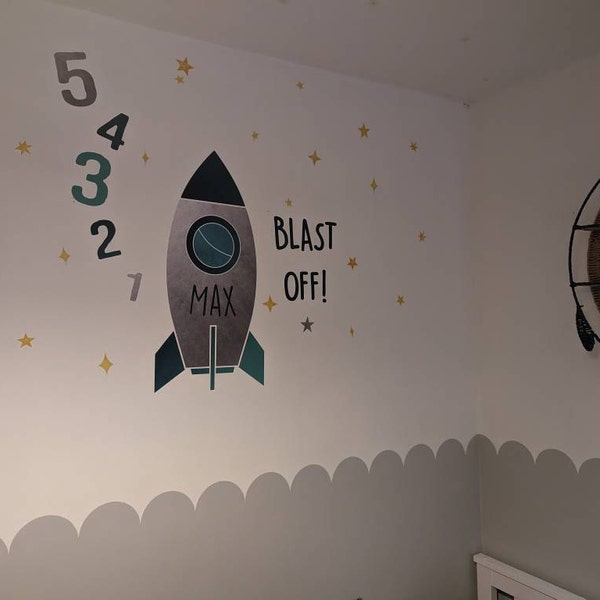 Personalised Blast off Rocket Wall Sticker, Space Wall Sticker, Rocket ...