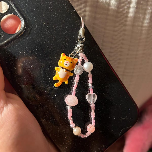 Cat Phone Charm | Phone Charm Strap | Cute Beaded Phone Charm ...