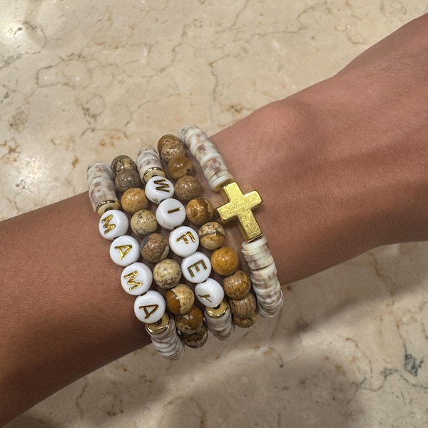 Name Bracelet, Beaded Bracelets, Heishi Bead Bracelet, Girls Trip Gifts, Sports Mom Bracelet ...