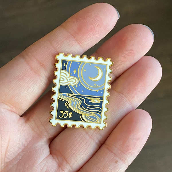 Serene Shore Postage Stamp Enamel Pin / Lapel Pin / Ocean Pin / Postage ...