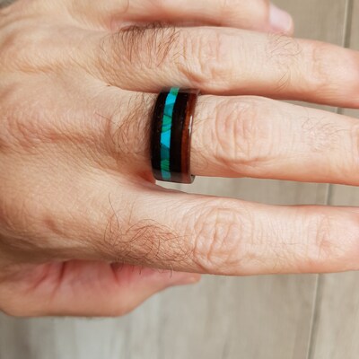 Wood Ring Ash and Tineo Bentwood Ring With Turquoise Stone Inlay Men's ...
