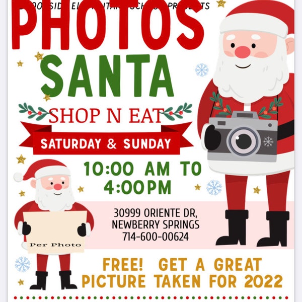 Photos With Santa Flyer Editable Template, Picture With Santa, Holiday ...