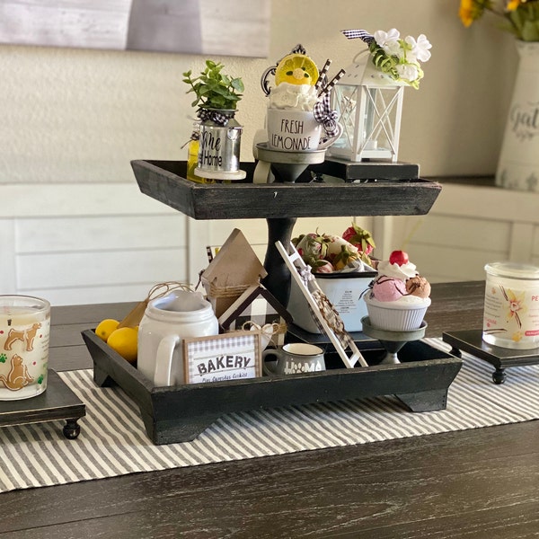 Mini Wooden Riser Oval Home Accent Farmhouse Tier Tray Tiered Tray ...