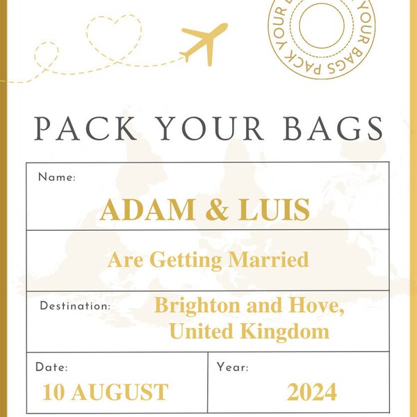Gold Passport Wedding Invitation Template, Luggage Tag Save the Date ...
