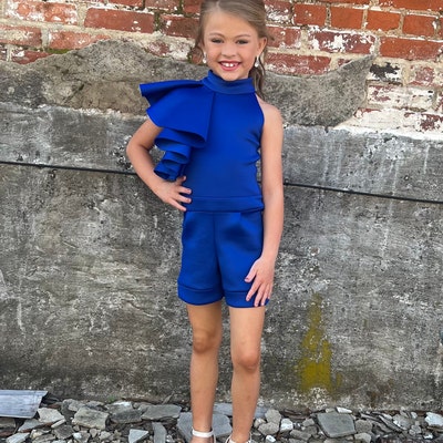 Royal Blue Interview Unique Pageant Ruffle Outfit Girls Neoprene ...
