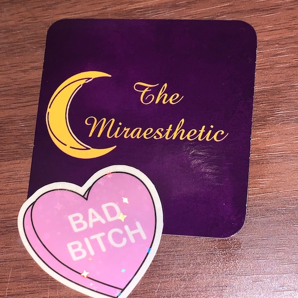 Bad Bitch Lavender Weatherproof Holographic Heart Sticker, Cute Heart ...