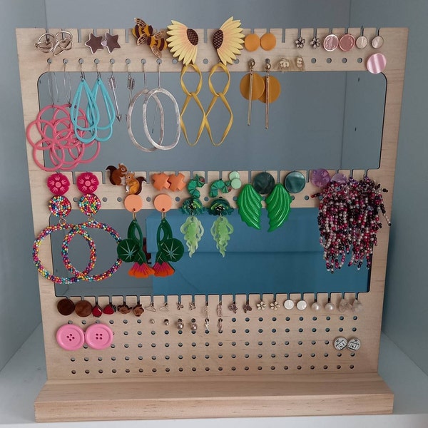 Earring Display Stand (all-in-one) - Wooden Earring Holder, Jewellery ...