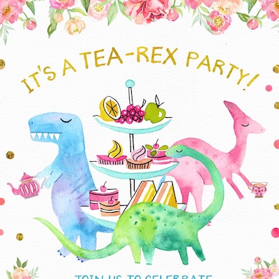 Tea Rex Birthday Invitation, Tea Rex Invitations, Tea Rex Birthday ...