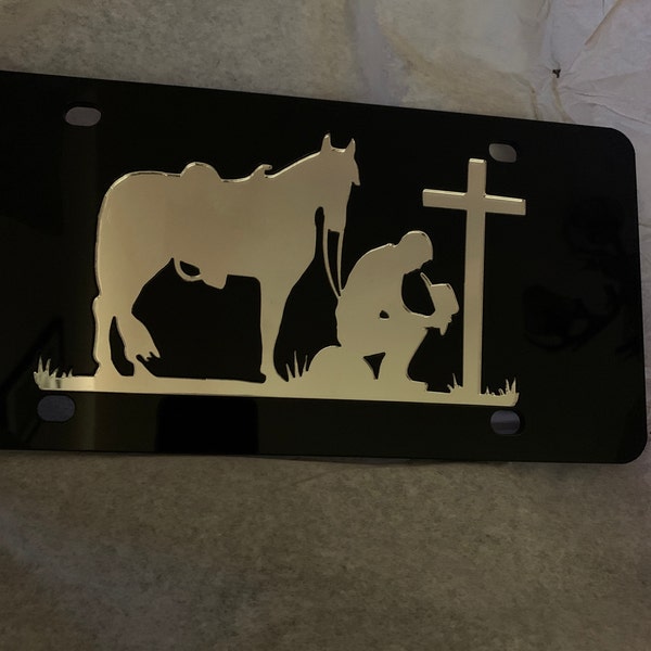 Cowboy, Horse, and Cross Mirror Laser License Plate Color's Silver ...
