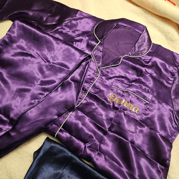 Personalized Satin Full Pajama Set Bridesmaid Pajama Plus Size Pajamas ...