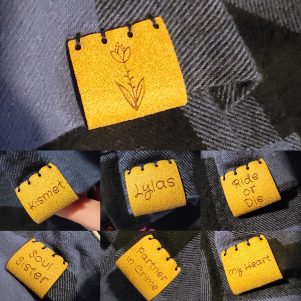 Custom Engraved Faux Suede Labels | Sew on Clothing Labels | Clothing ...