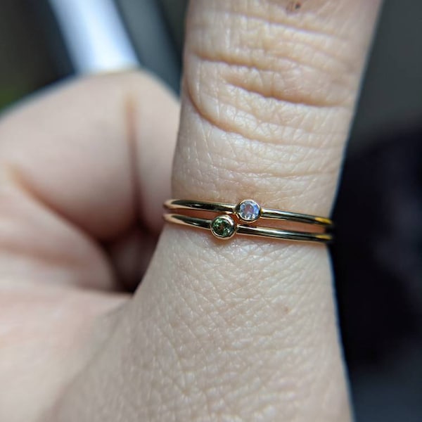 14K Gold Birthstone Ring, Solid Gold Ring, January, February, March ...