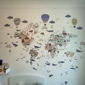 Retro World Map Wall Decal World Map Wall Sticker Nursery - Etsy