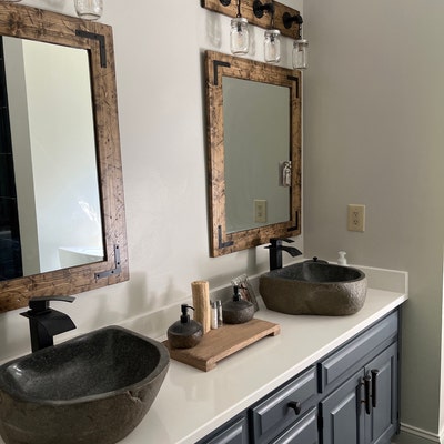Bathroom Set RUSTIC DISTRESSED Vanity Mirror With Mason Jar Light ...