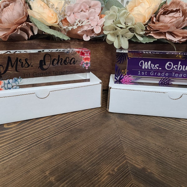 Personalized Name Plate for Desk | Flowers Wild Design on Clear Acrylic ...