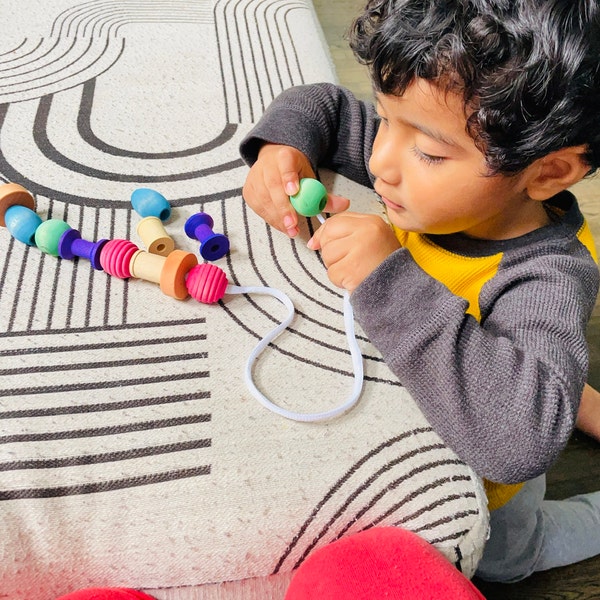 Wood Lacing Toy and Threading Toy, Wooden Bead Stringing Set for ...